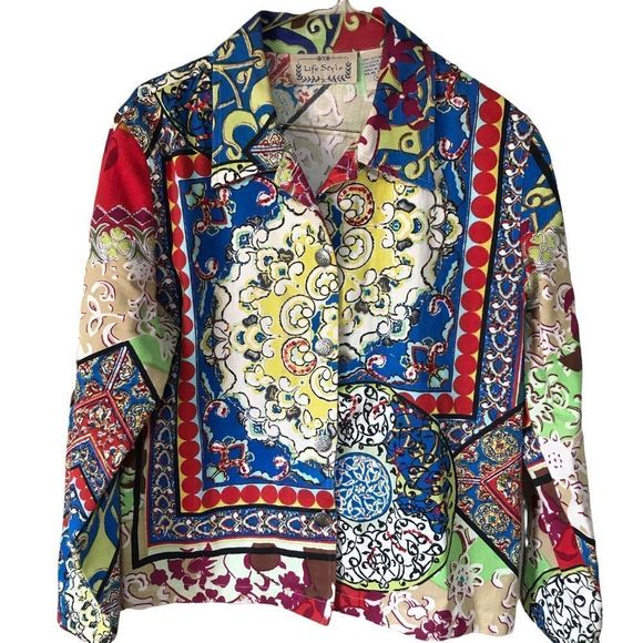 Vintage | Jackets & Coats | Vintage 9s Rainbowcoloredfunky Print Cotton ...